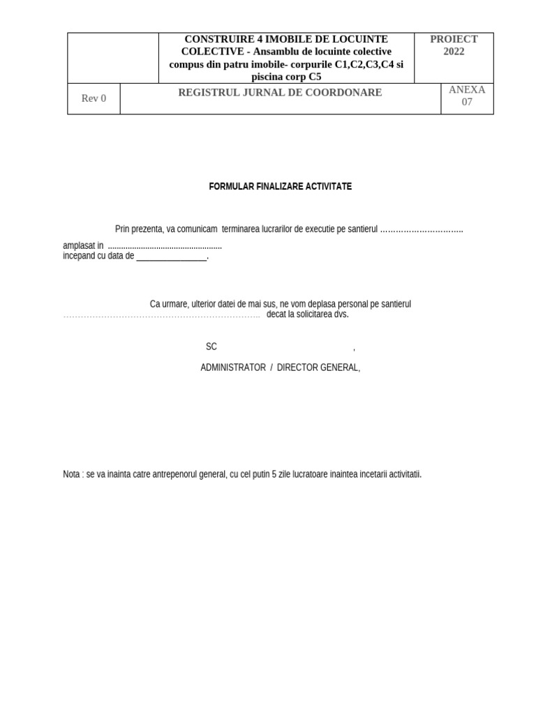 07 Anexa 7 RJC - Finalizare Activitate | PDF