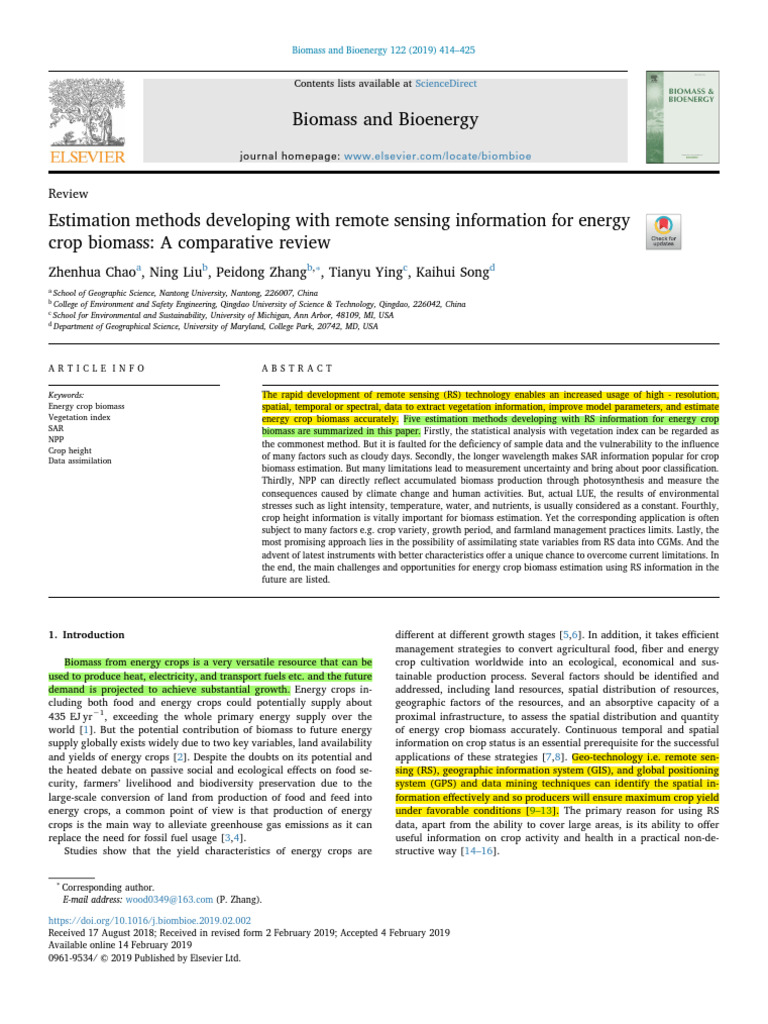 Review Paper On Biomass Estimation | PDF