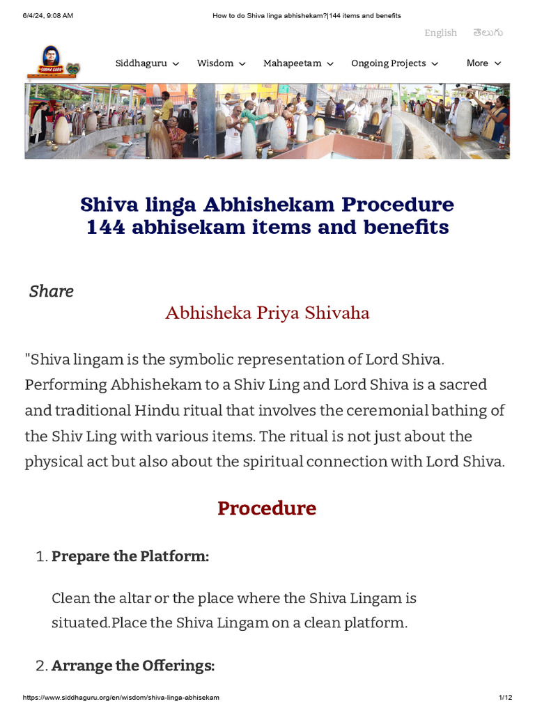 How To Do Shiva Linga Abhishekam - 144 Items and Benefits | PDF