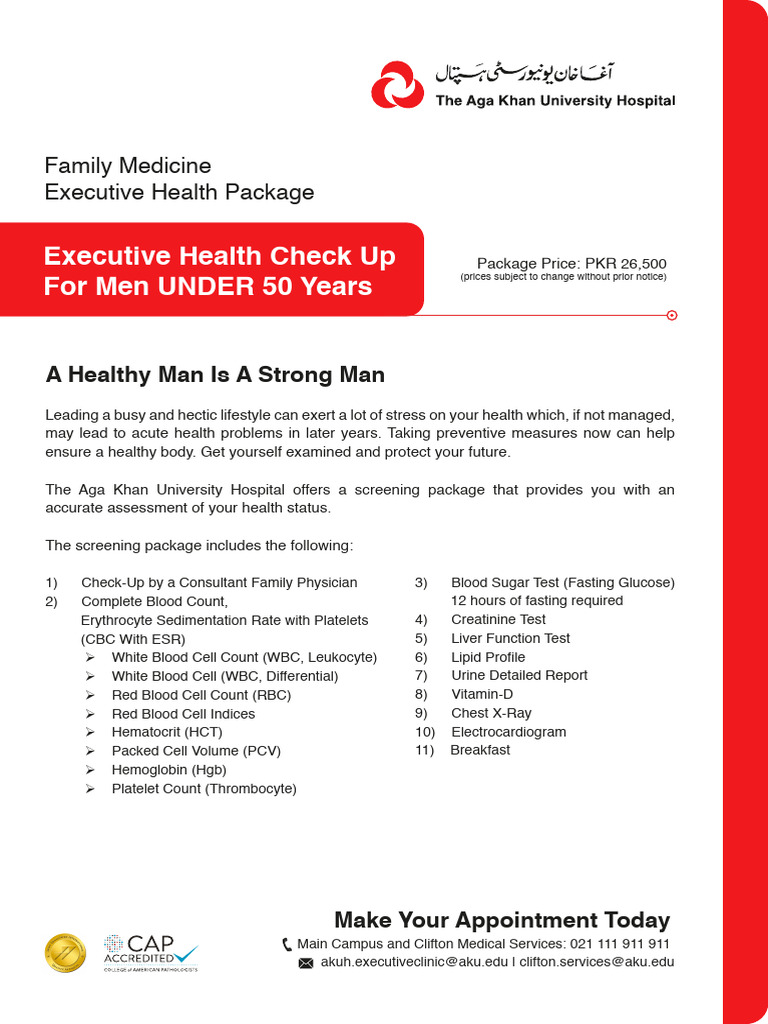 Executive Health Check Up For Men UNDER 50 Years | PDF