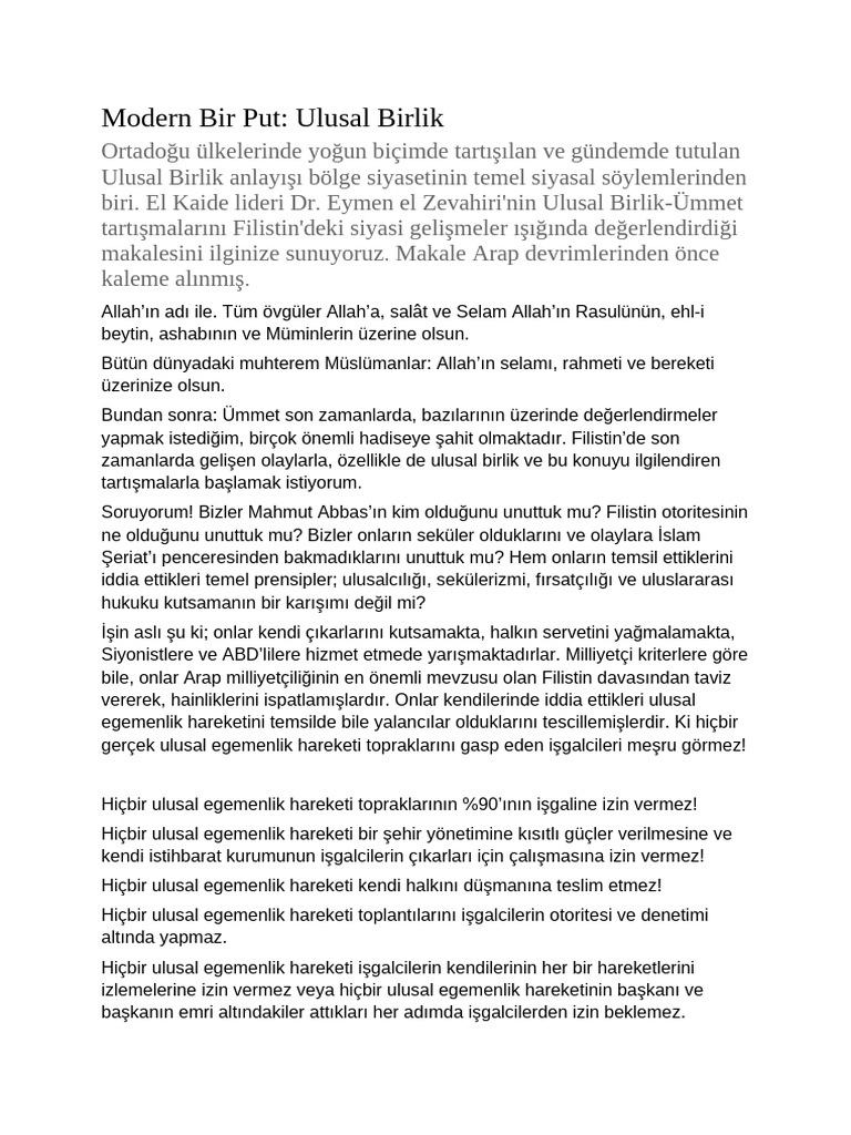 Modern Bir Put Ulusal Birlik - Şeyh Zevahiri | PDF