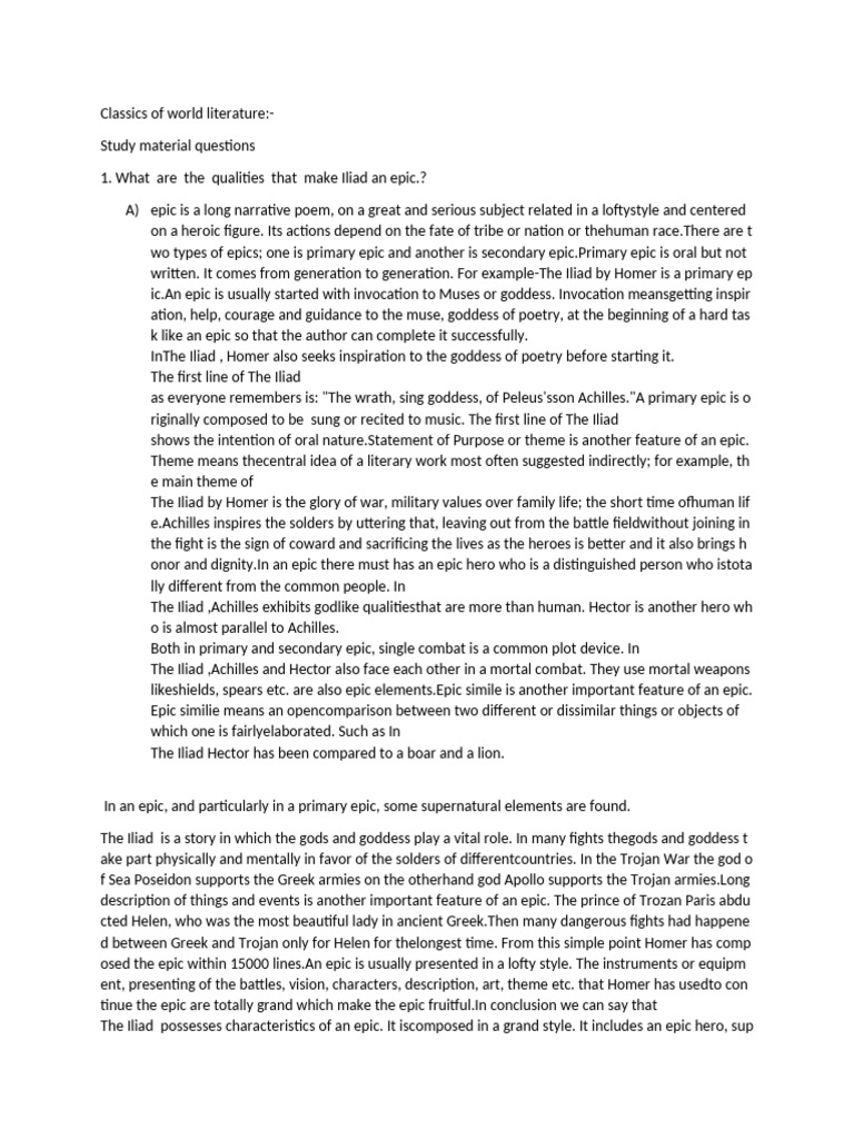 Classics of World Literature Study Material | PDF