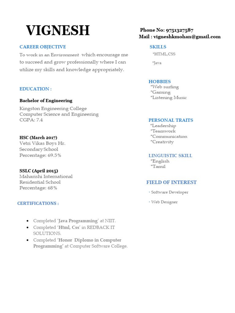 RESUME Vignesh | PDF