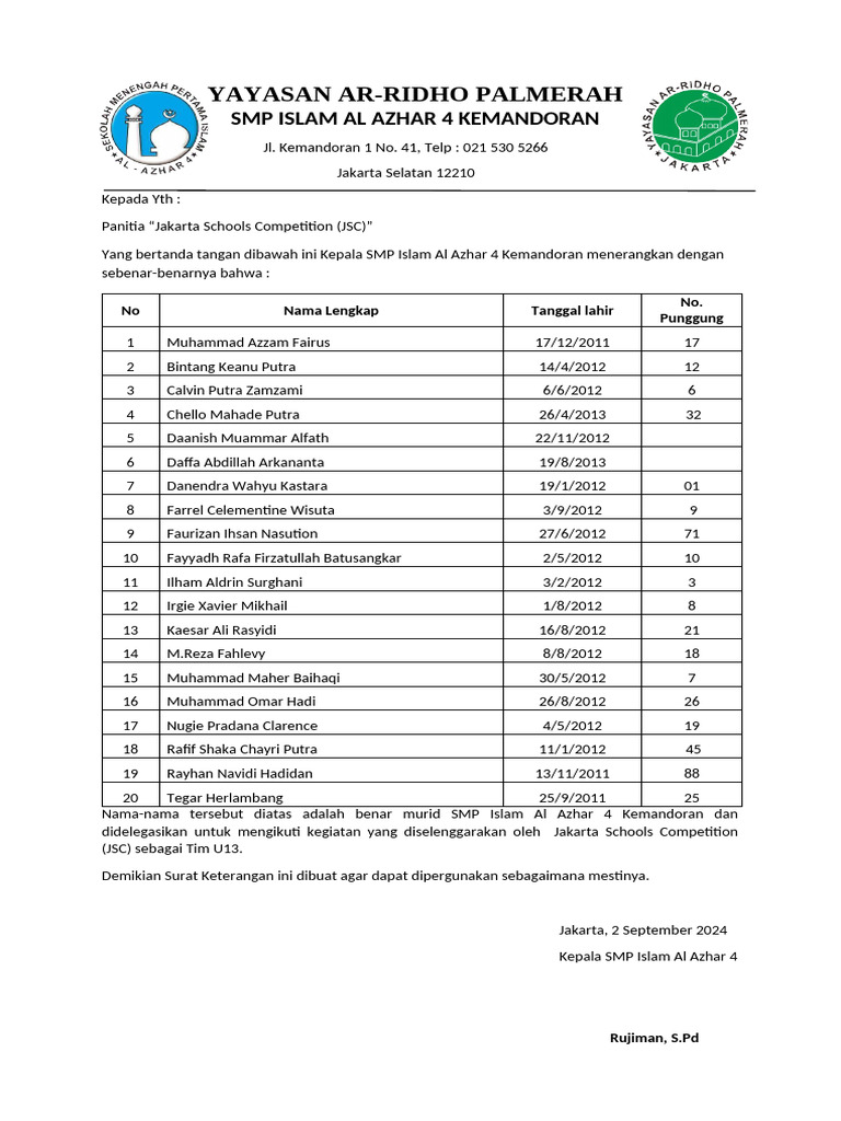 Surat Keterangan Peserta JSC 2024 | PDF