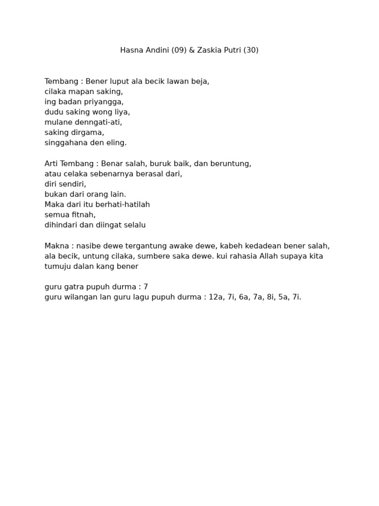 Tembang Durma Bait 3 | PDF