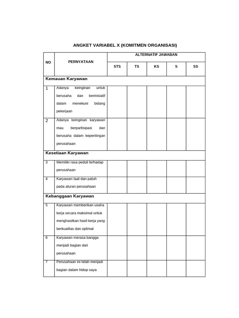 Angket Variabel x | PDF