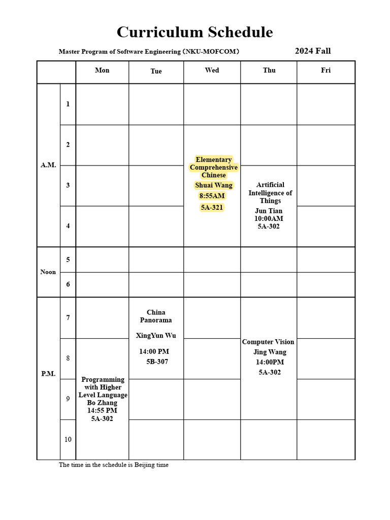 Curriculum Schedule (2024) 1 | PDF