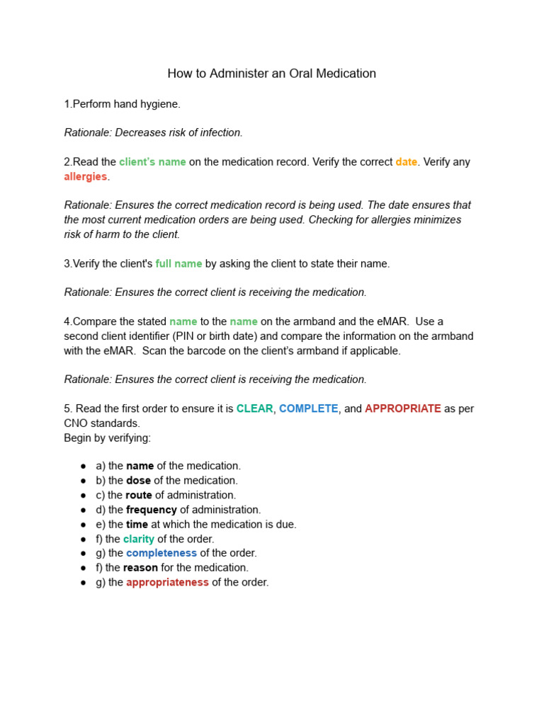 How To Administer An Oral Medication | PDF | Dose (Biochemistry) | Wellness