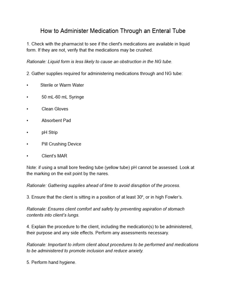 How To Administer Medication Through An Enteral Tube | PDF | Syringe ...