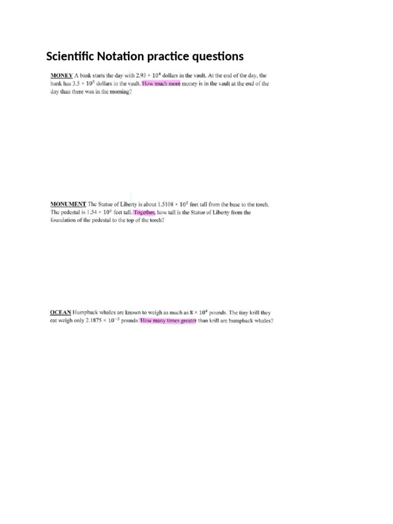 Scientific Notation Practice Questions | PDF