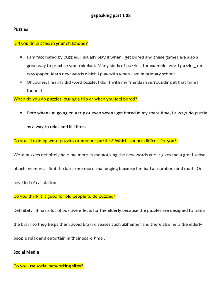 SPEAKING PART 1 02_diep | PDF