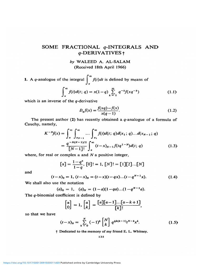 1966 Some Fractional Q Integrals And Q Derivatives Pdf