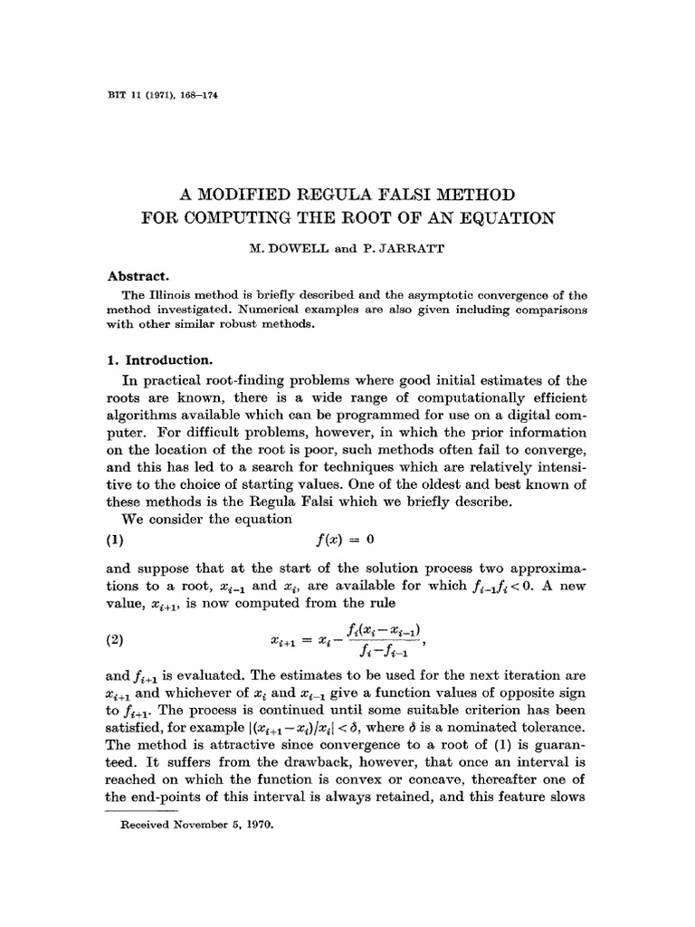 1971 - A Modified Regula Falsi Method For Computing The Root of An ...