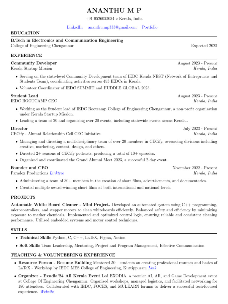Ananthu M P Resume | PDF