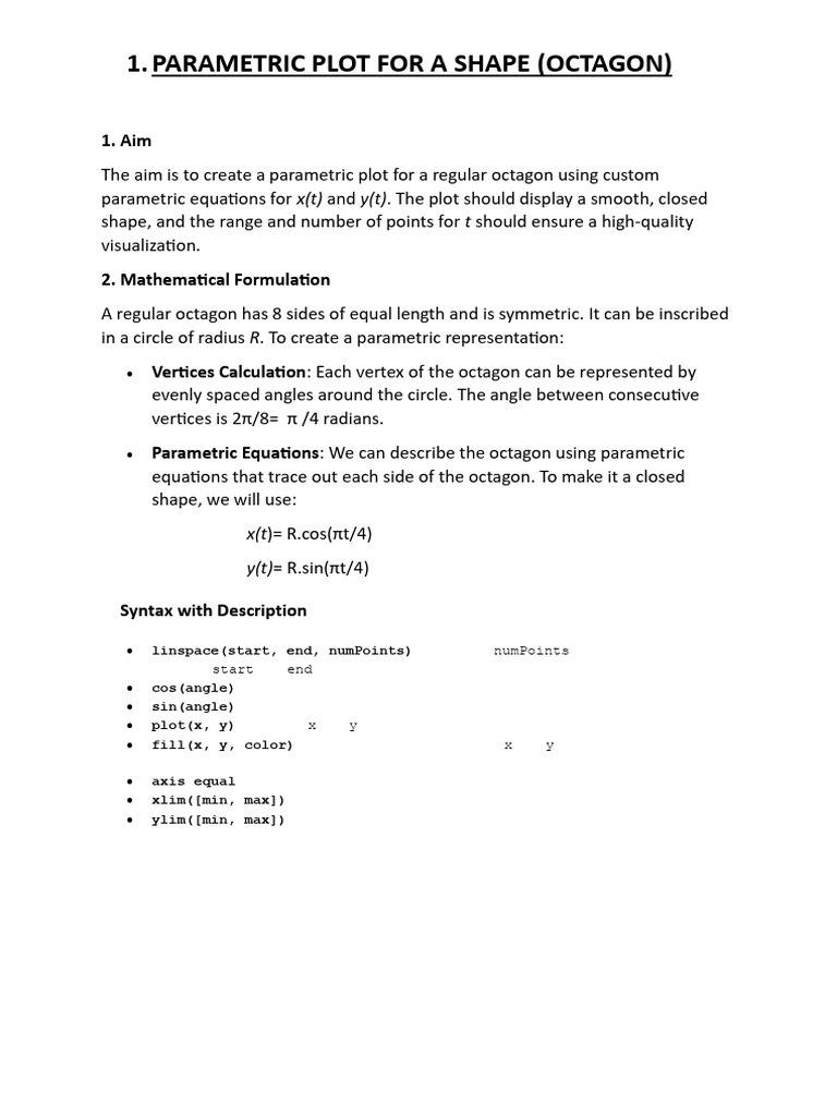 Parametric Plot For A Shape (Octagon) : X (T) y (T) T | PDF