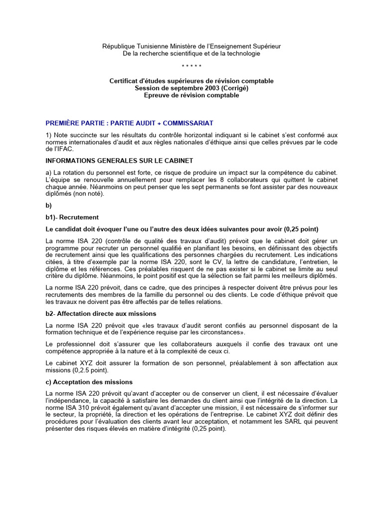 Exam Sept 2003 Corrige | PDF