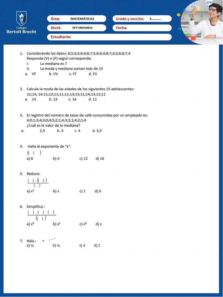 Ficha de Reforzamiento-Matemáticas 3S | PDF