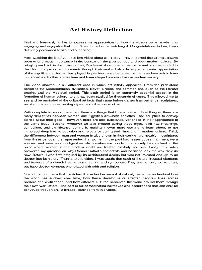 Art Appreciation Reflection | PDF | The Arts