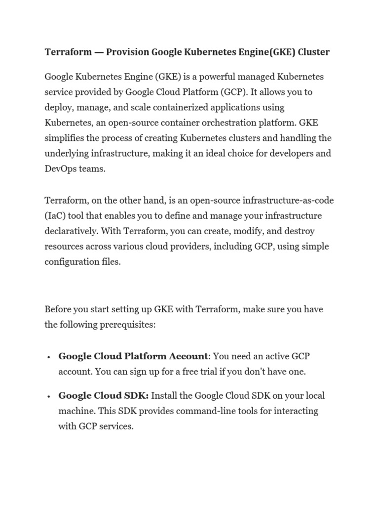 Gke Cluster Using Terraform Pdf