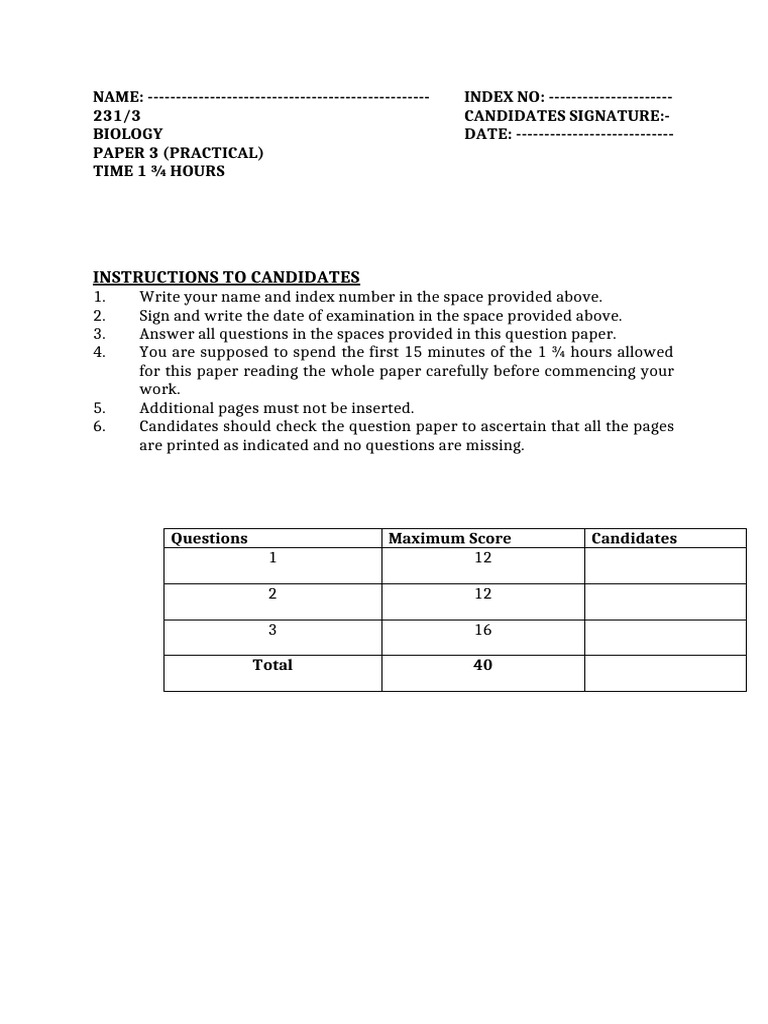 Biology Practical Exam 3 Questions | PDF | Teaching Methods & Materials