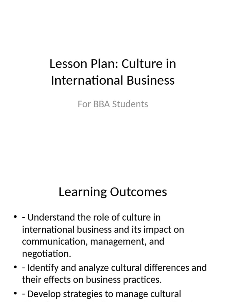 Culture in International Business Lesson Plan | PDF