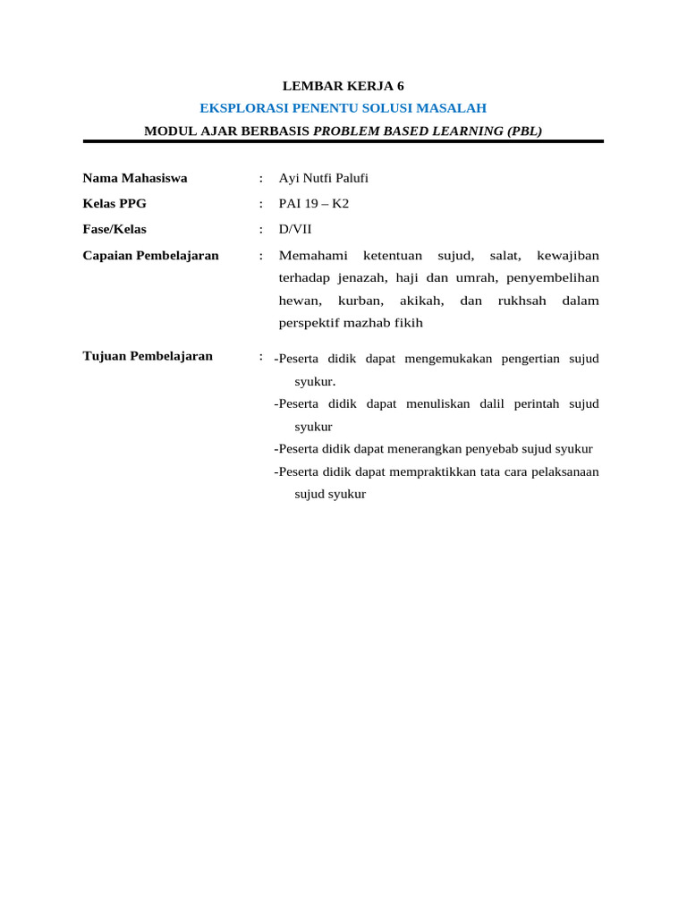 LK 6 - Penyusunan Modul Ajar PBL (K2) Revisiii | PDF