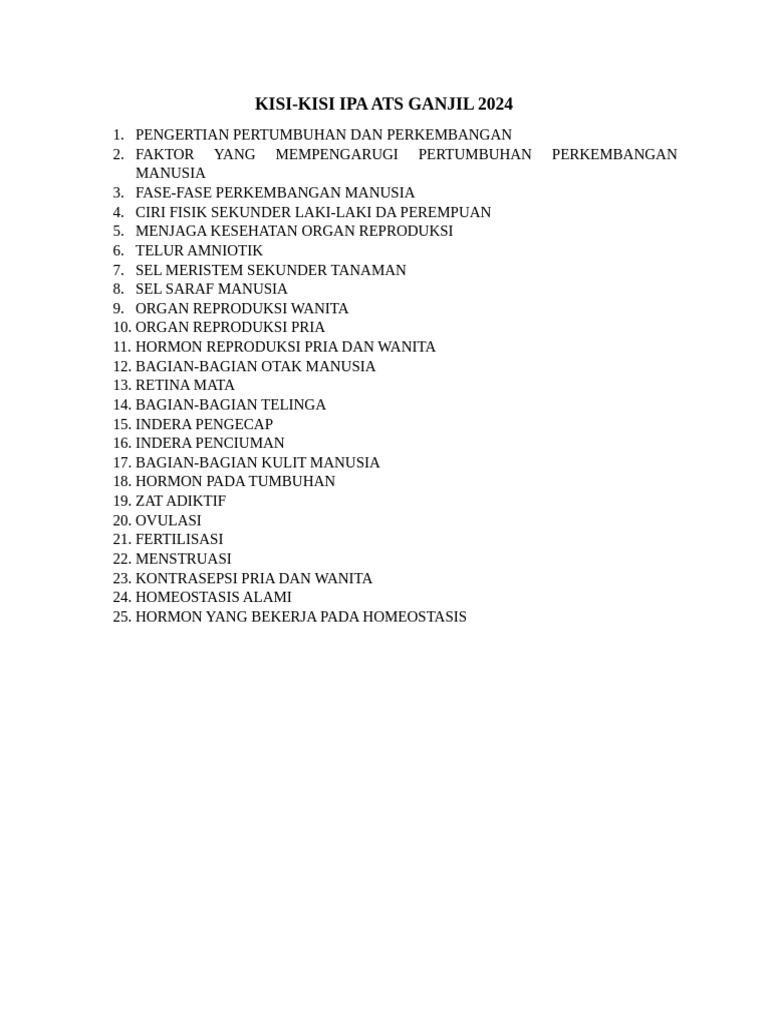 Kisi-kisi Ipa Ats 2024 | PDF