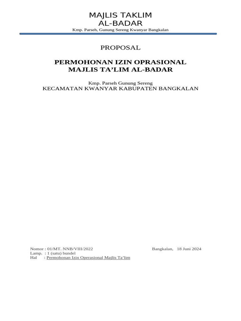 Proposal Majlis Taklim Al-Badar | PDF