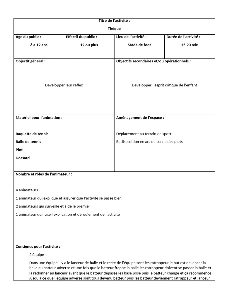 Fiche Activite Vierge | PDF