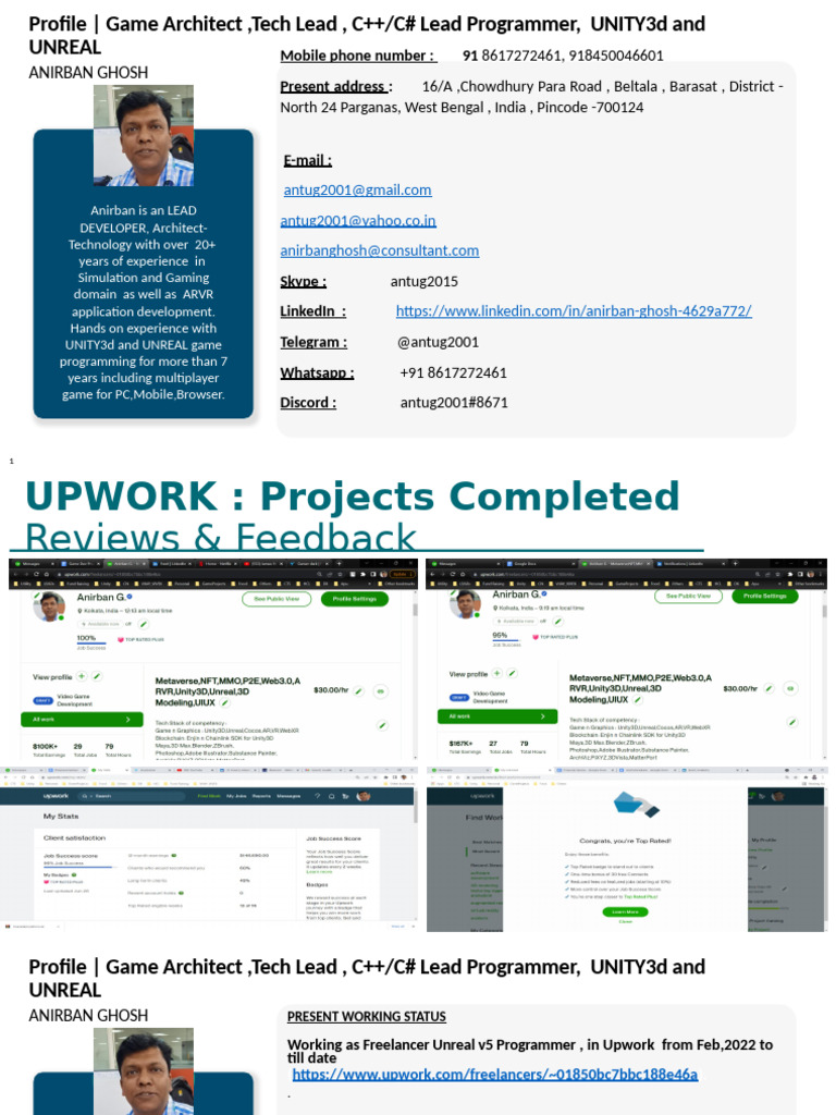 Anirban Resume. GAMING UNREAL UNITY3D Full | PDF