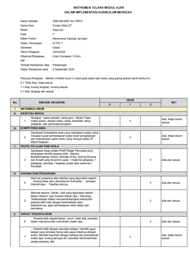Supervisi (Responses) - Form1 | PDF
