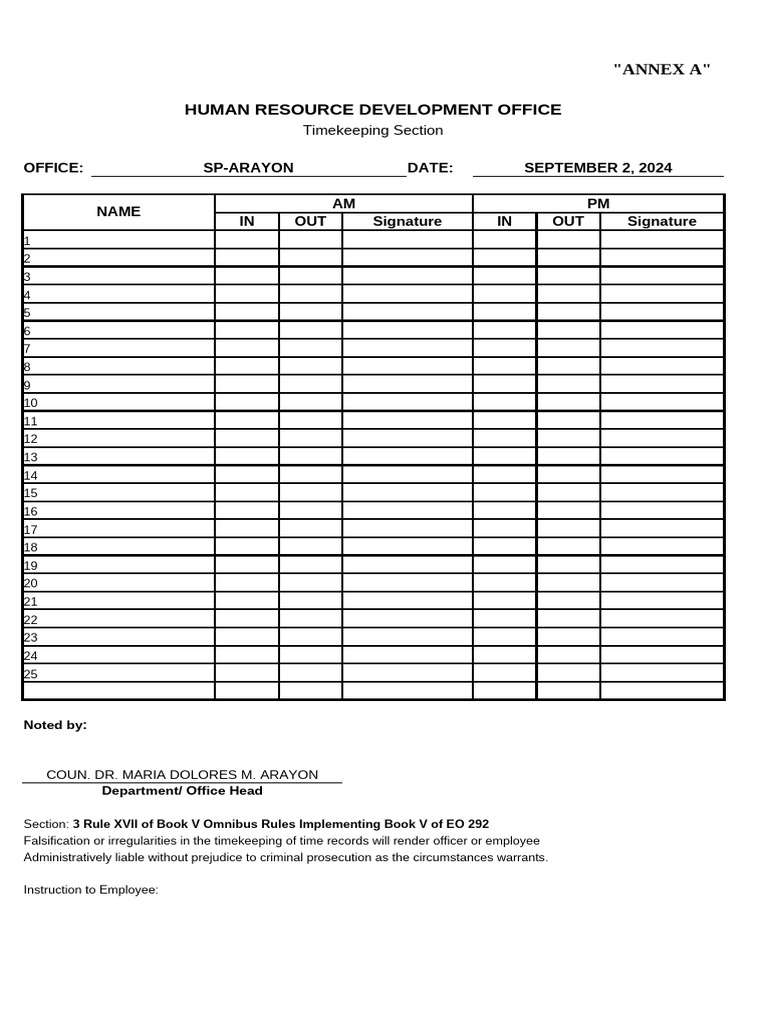HRDO ANNEX A DAILY ATTENDANCE X | PDF HRDO ANNEX A DAILY ATTENDANCE X | PDF