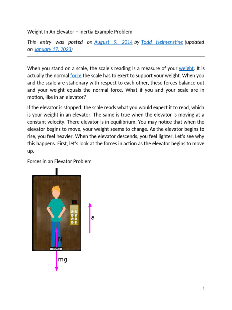 Weight in an Elevator | PDF