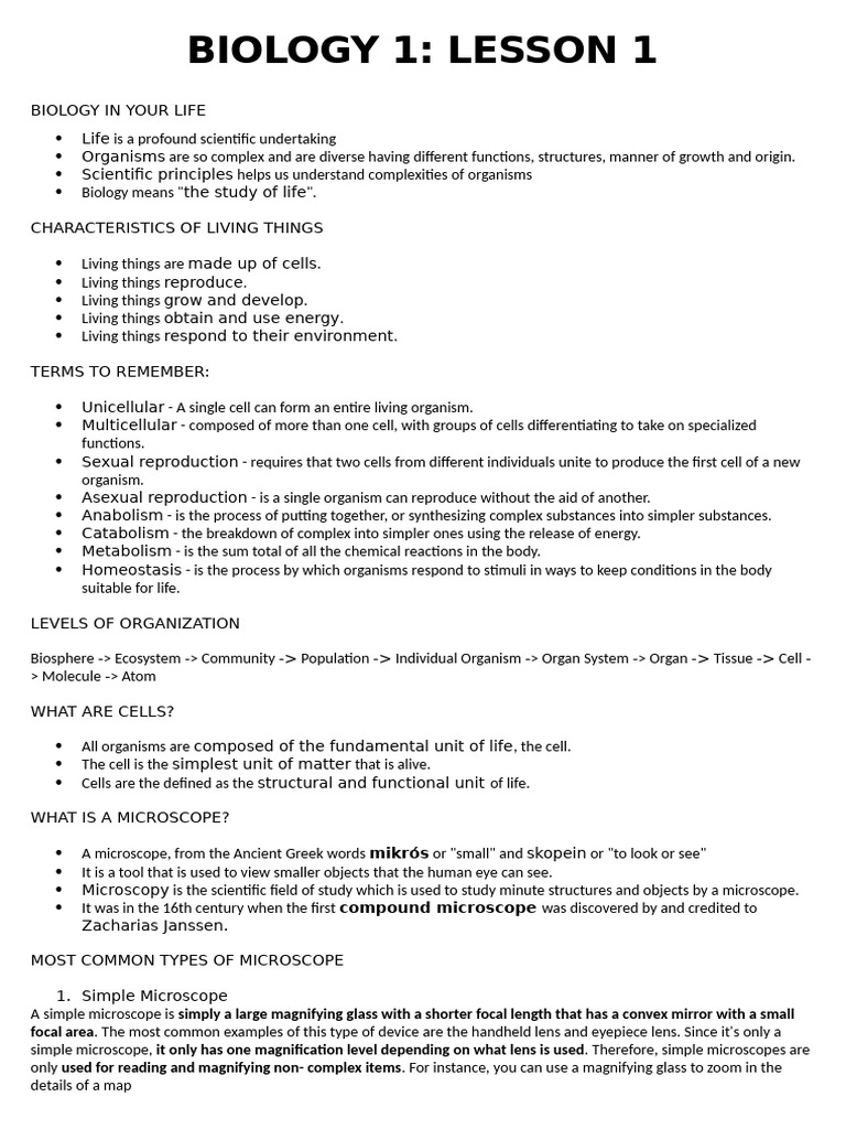 Biology Lesson 1 | PDF