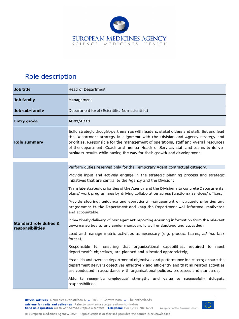 Role Description Head Department - en | PDF