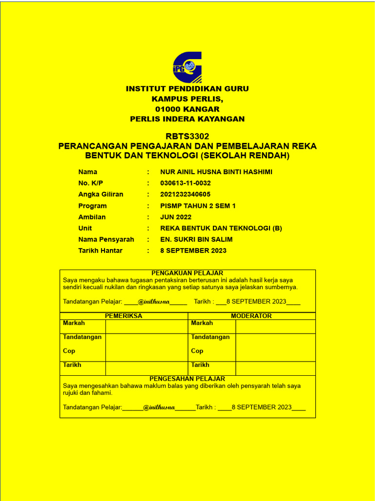 Nur Ainil Husna - rbts3302 - RPH Tugasan 1 | PDF