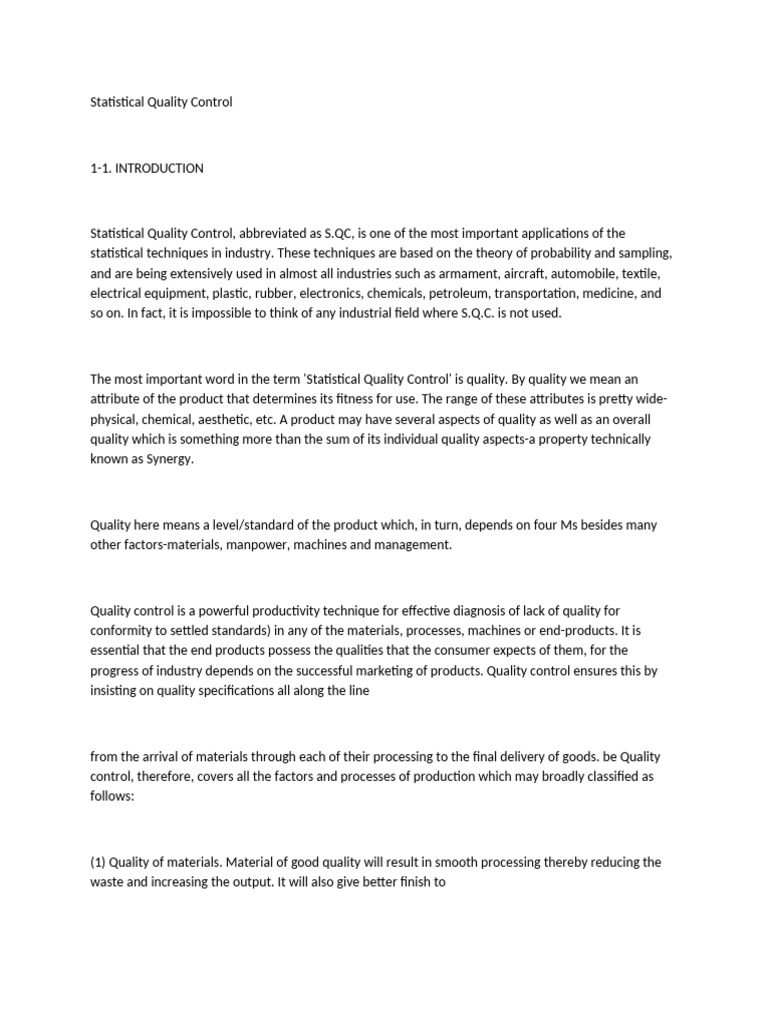 Statistical Quality Control Revision | PDF