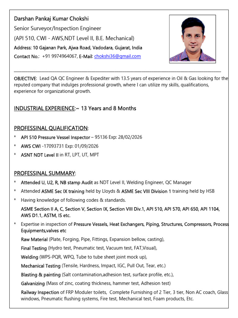 Resume of Darshan Chokshi 2024 | PDF