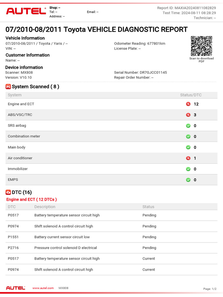 07 - 2010-08 - 2011 Toyota VEHICLE DIAGNOSTIC REPORT - 20240811082829 | PDF