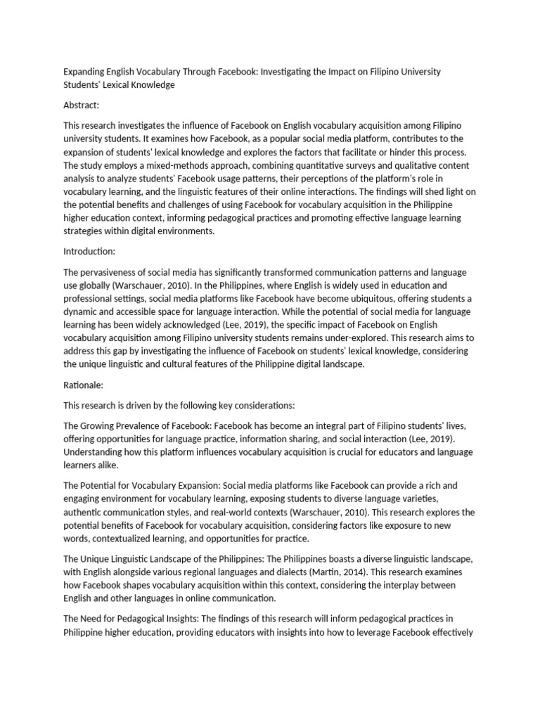 Expanding English Vocabulary Through Facebook | PDF