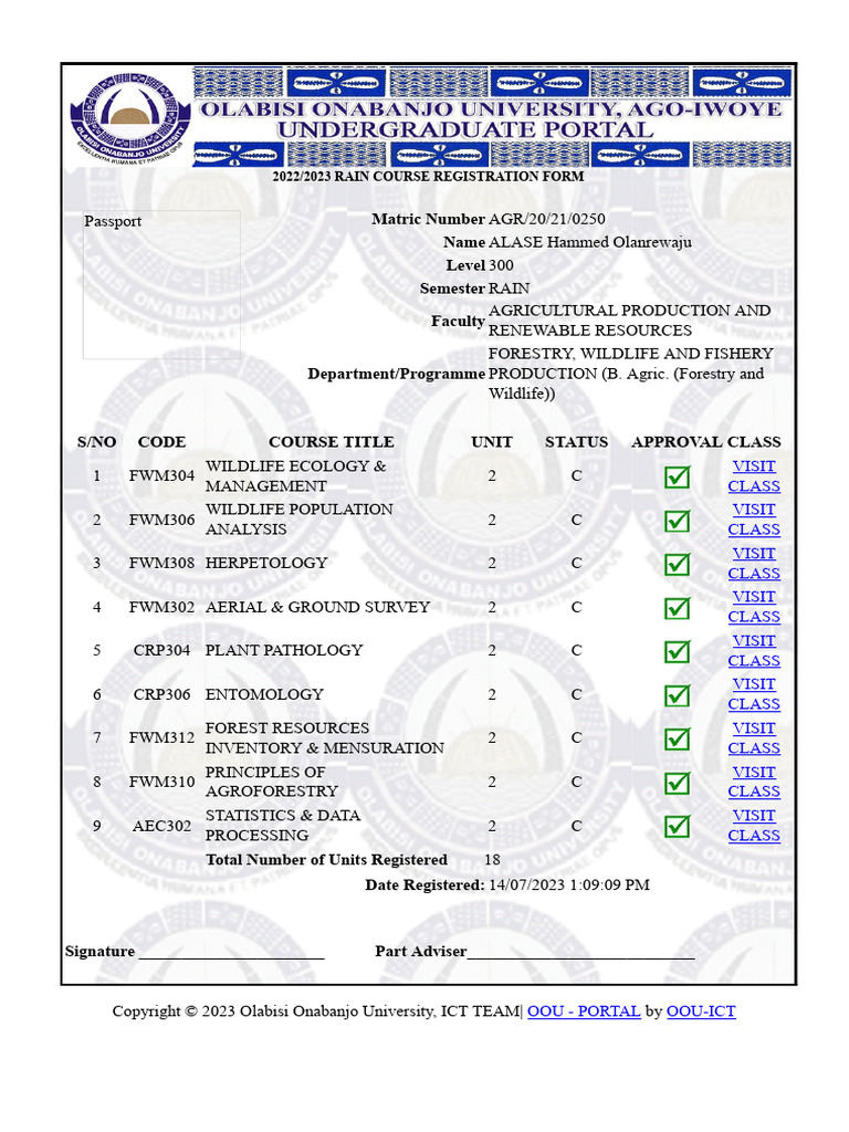 Rain 2022-2023 Course Registration Form | PDF