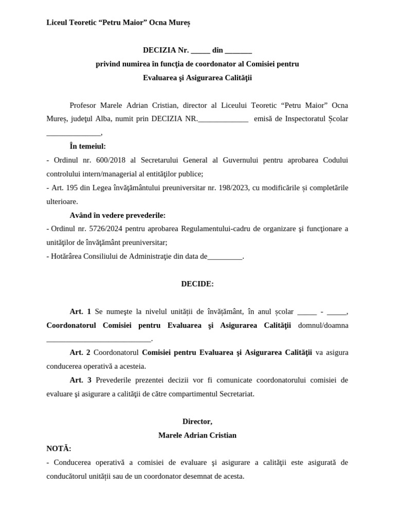 2 Decizie Numire Coordonator CEAC | PDF