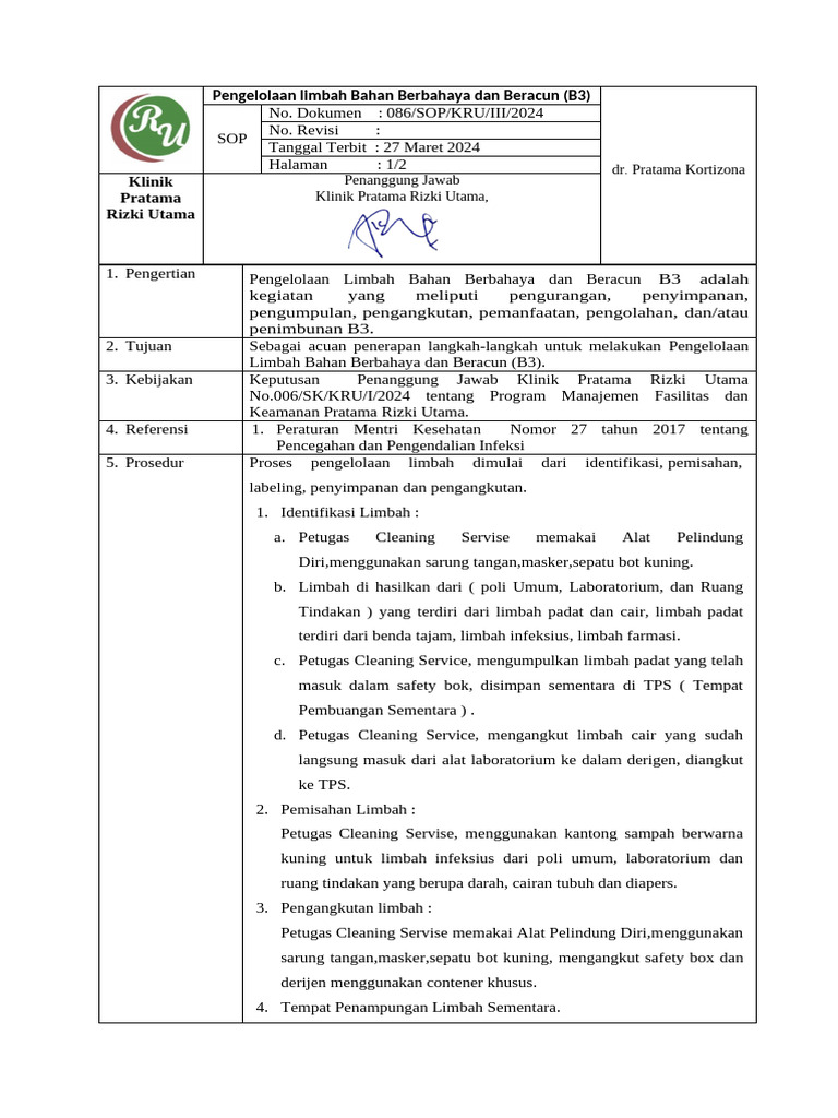 SOP Pengelolaan Limbah B3 | PDF