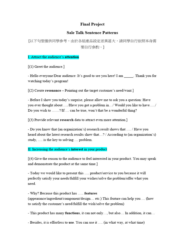 Final Project_Sales Talk Reference | PDF