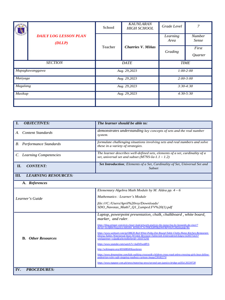 DLLP Intro To Sets | PDF