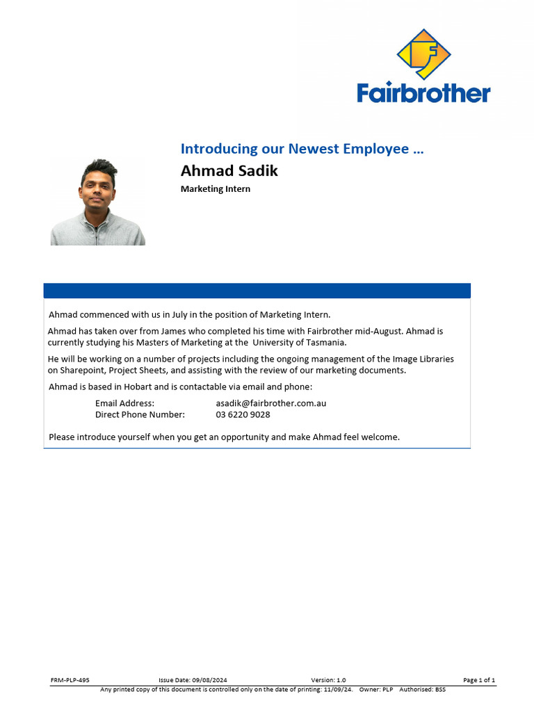 New Employee Introduction - Ahmad Sadik | PDF