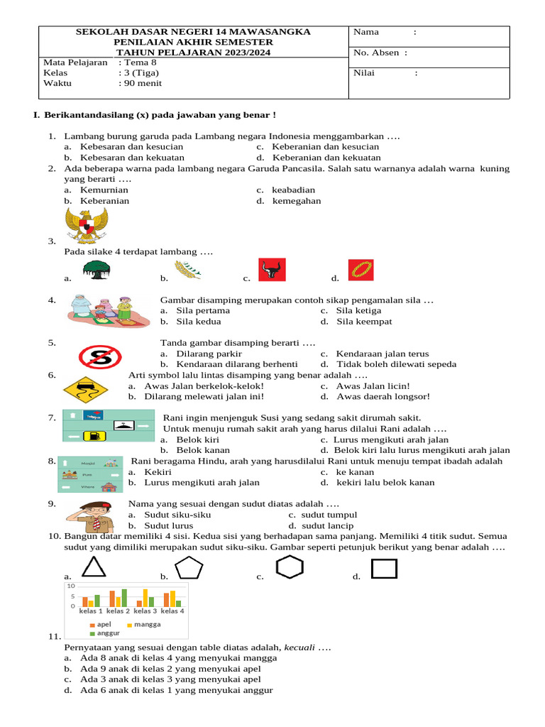 Soal Pas Kelas 3 Tema 8 | PDF