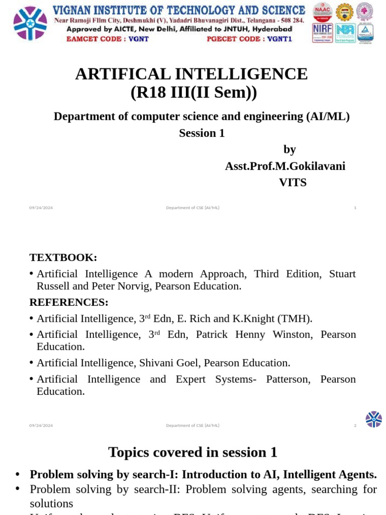 Session 1 Introduction To AI and Intelligent Agents | PDF