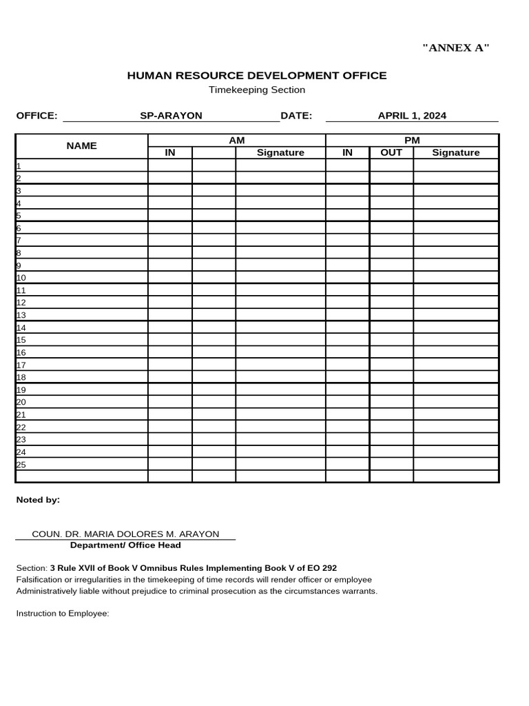 HRDO ANNEX A DAILY ATTENDANCE | PDF HRDO ANNEX A DAILY ATTENDANCE | PDF