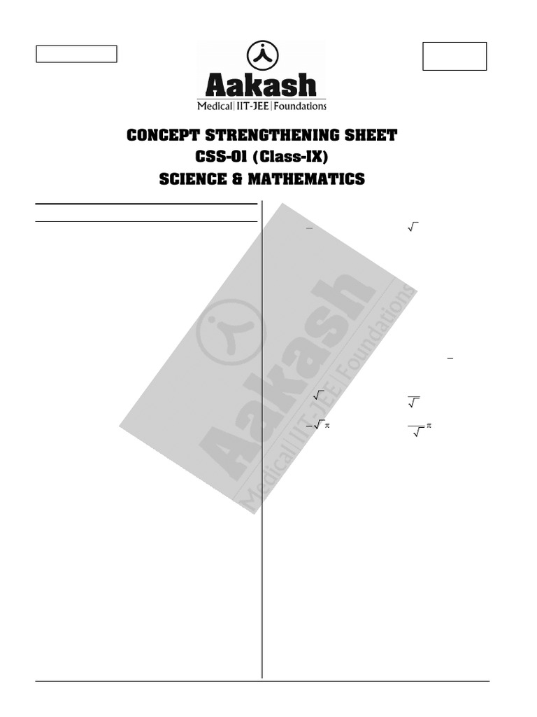 Concept Strengthening Sheet (CSS-01) - Class-IX - Based On AIATS-01 (FDN) | PDF | Acceleration ...